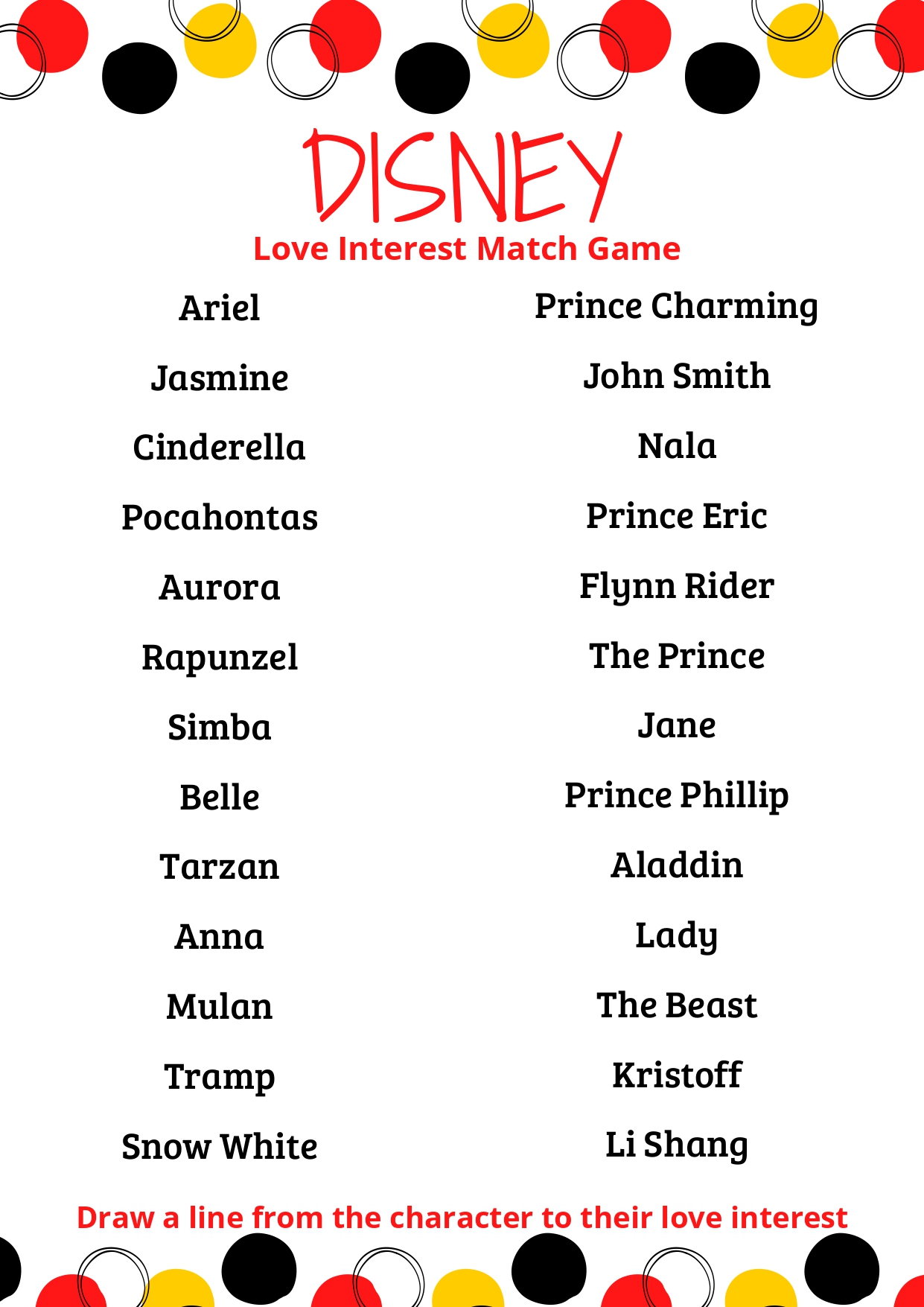 Disney Matching Game - What to Watch Guide