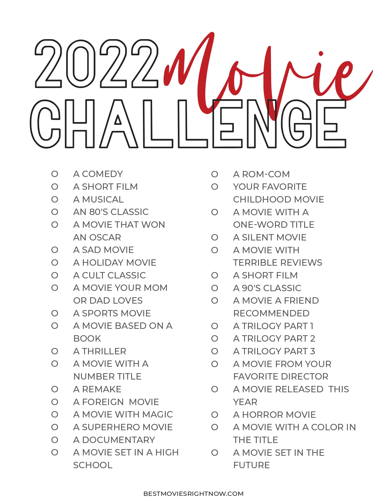 2022 Movie Challenge & Bingo - What to Watch Guide