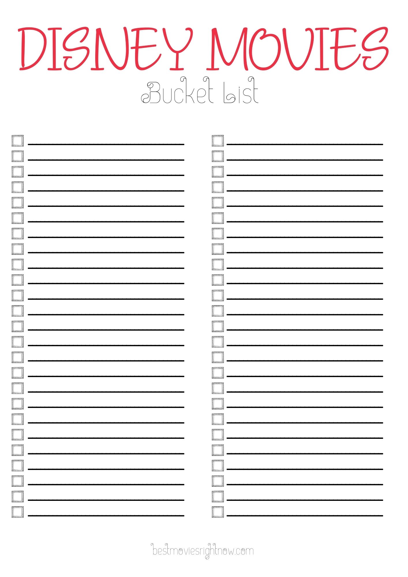 Disney Movie Marathon and Bucket List Checklist - What to Watch Guide