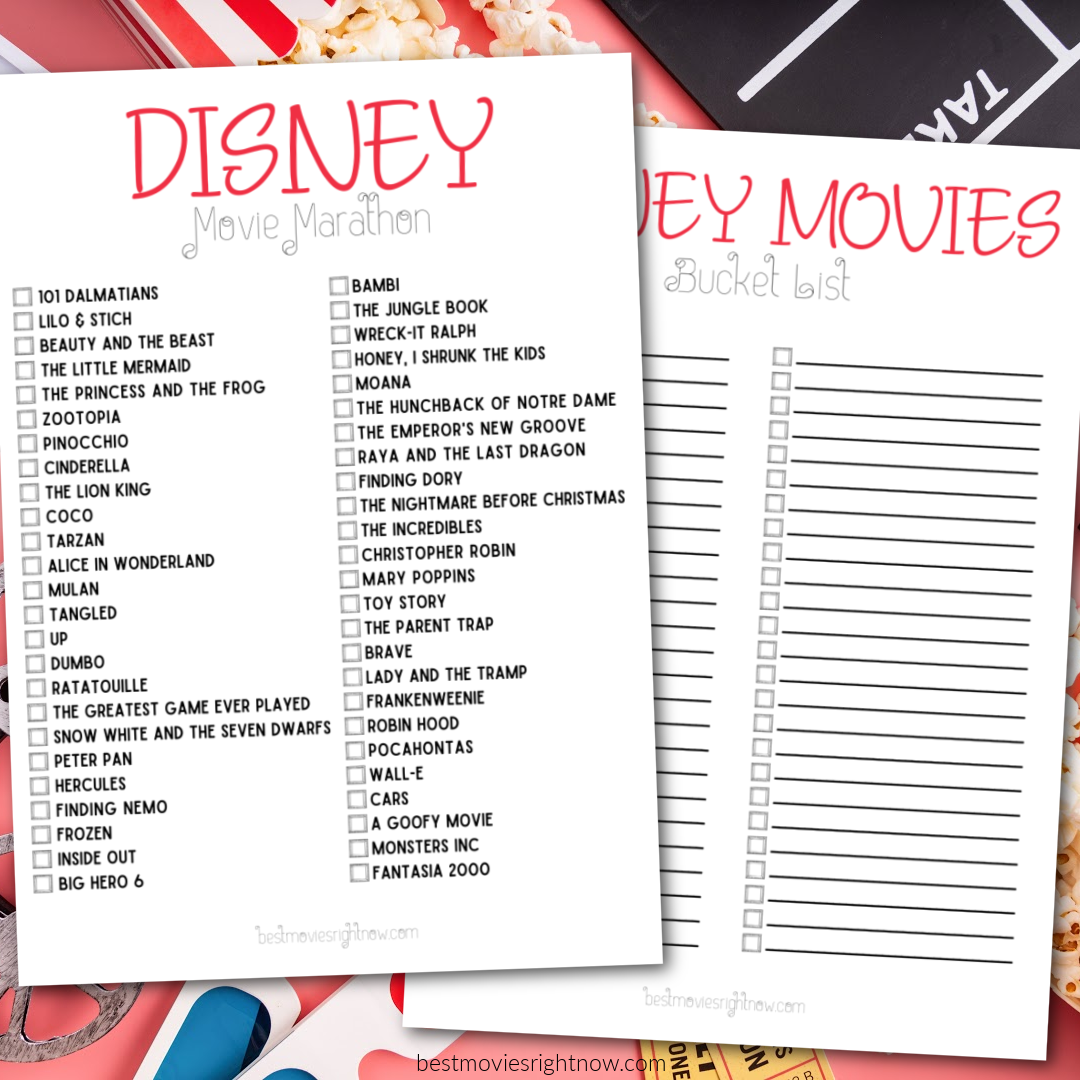 Disney Movie Marathon and Bucket List Checklist - What to Watch Guide