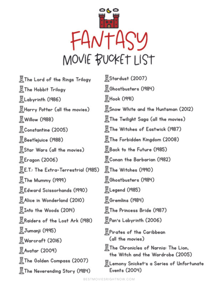 Fantasy Movie Bucket List and Bingo - What to Watch Guide
