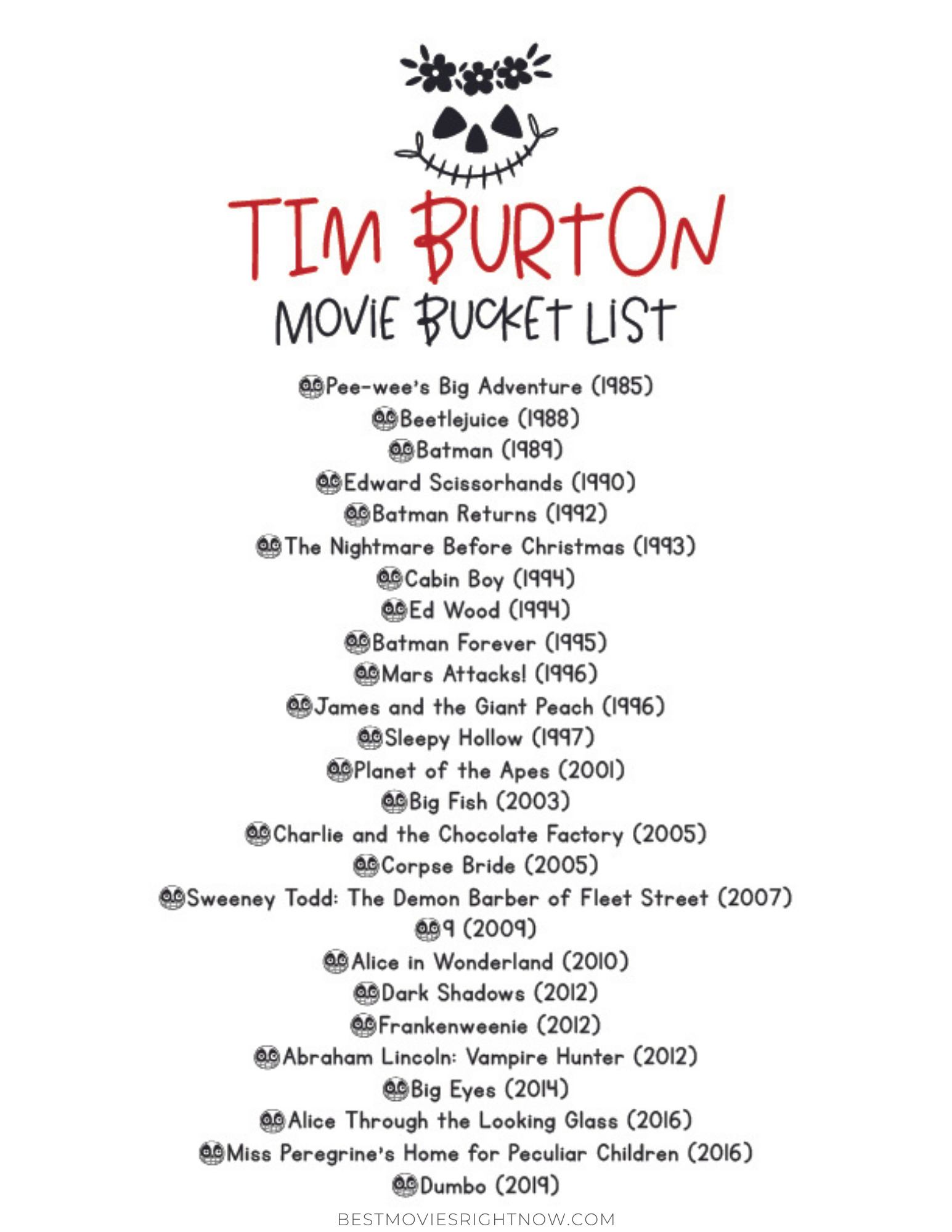 Tim Burton Movie Bucket List and Bingo - What to Watch Guide